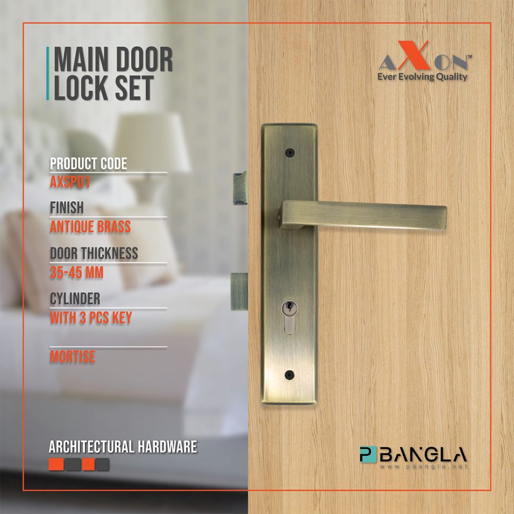 Axon Main Door Lock Set With Plate AB | PBANGLA.NET