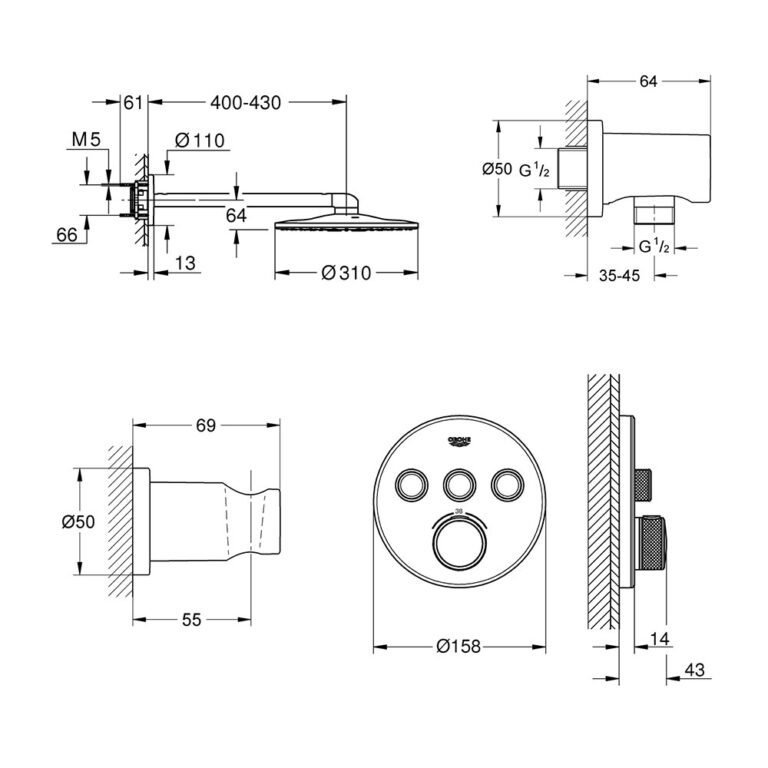 Grohe Shower Set With Moon White Smart Control | PBANGLA.NET